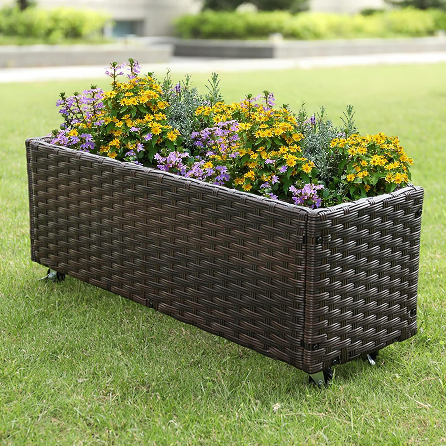 Hokku Designs Garden Planters Box With Wheels, Rattan Patio Raised Beds ...