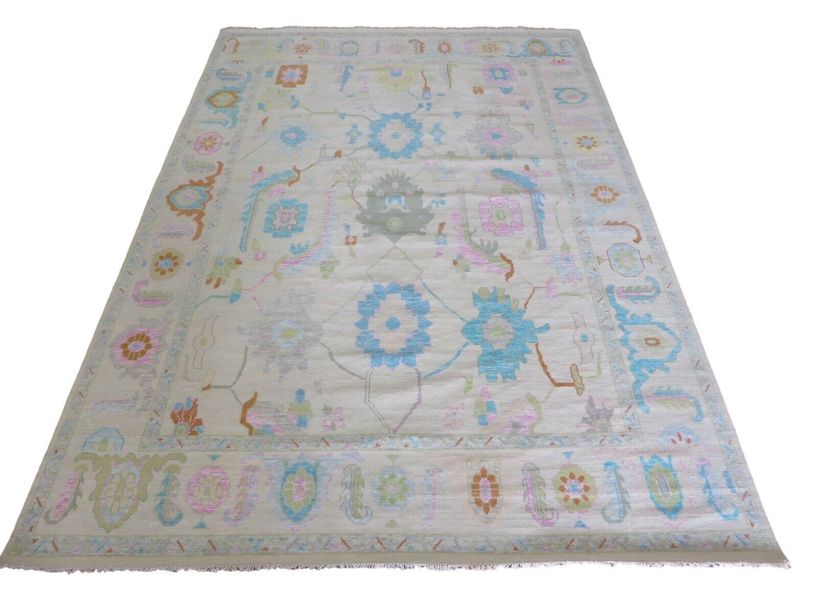 Oriental Rug Galaxy 9'10 x 14 Hand Knotted Ivory Colorful Modern Oushak ...