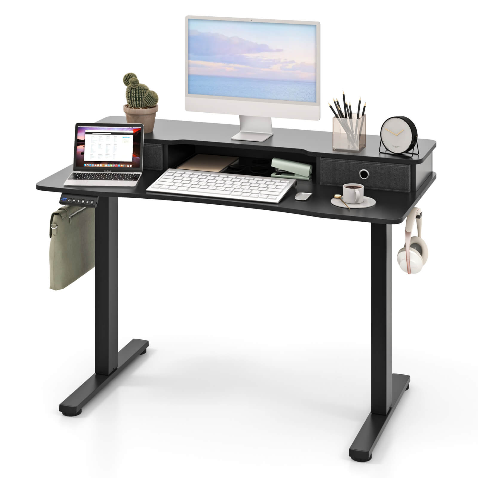 Inbox Zero Electric Standing Desk With 2 Drawers Monitor Stand Storage ...