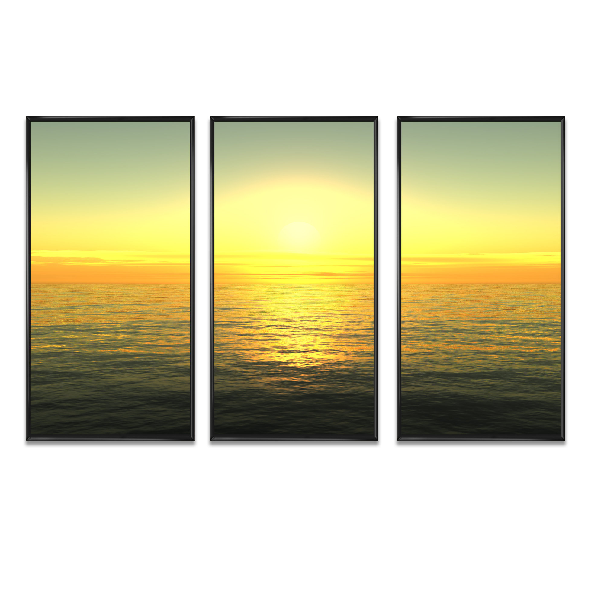 Highland Dunes Brilliant Yellow Sunrise over Waters - 3 Piece Floater ...