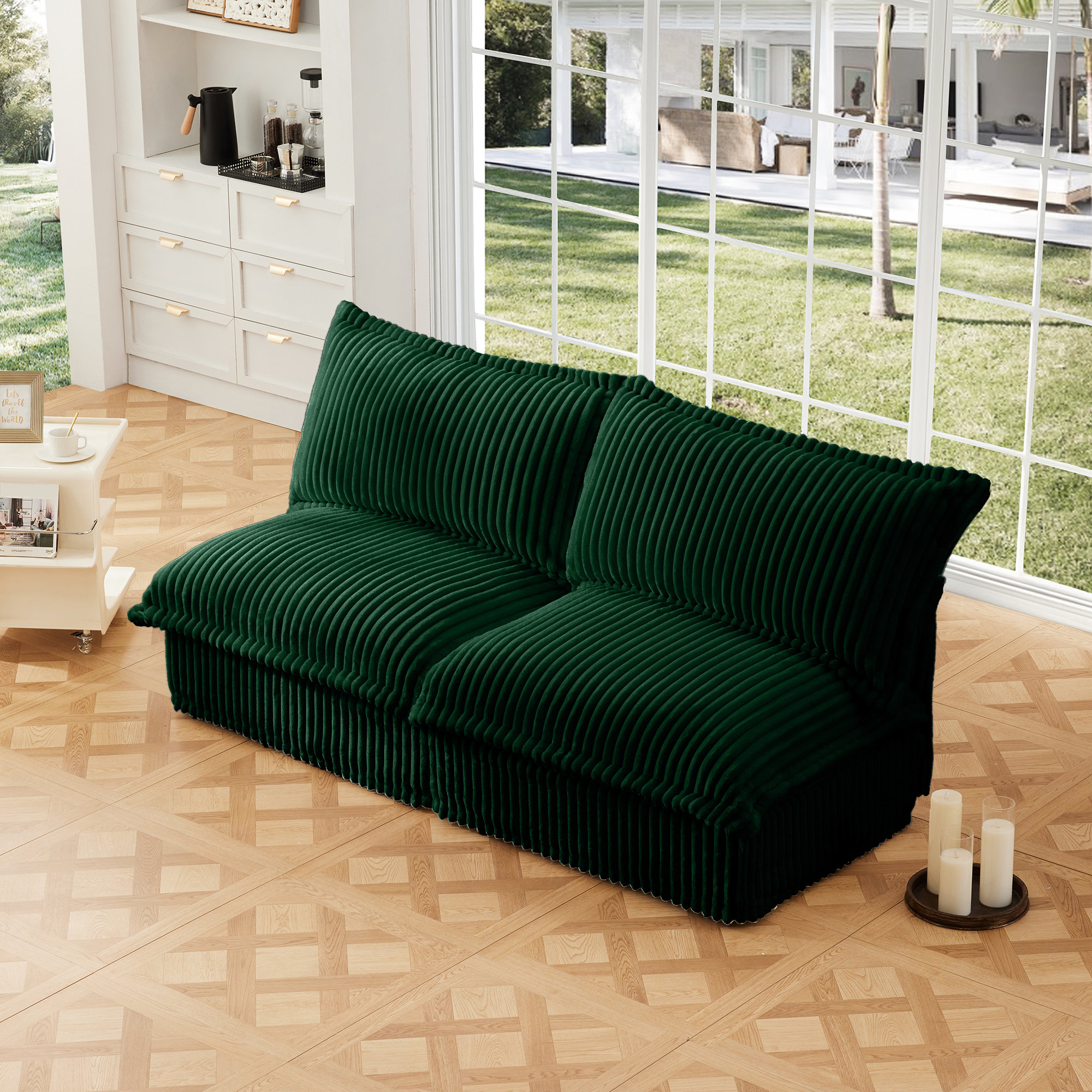 Everly Quinn Stetson 2-Seater Corduroy Sectional Sofa with Armless ...