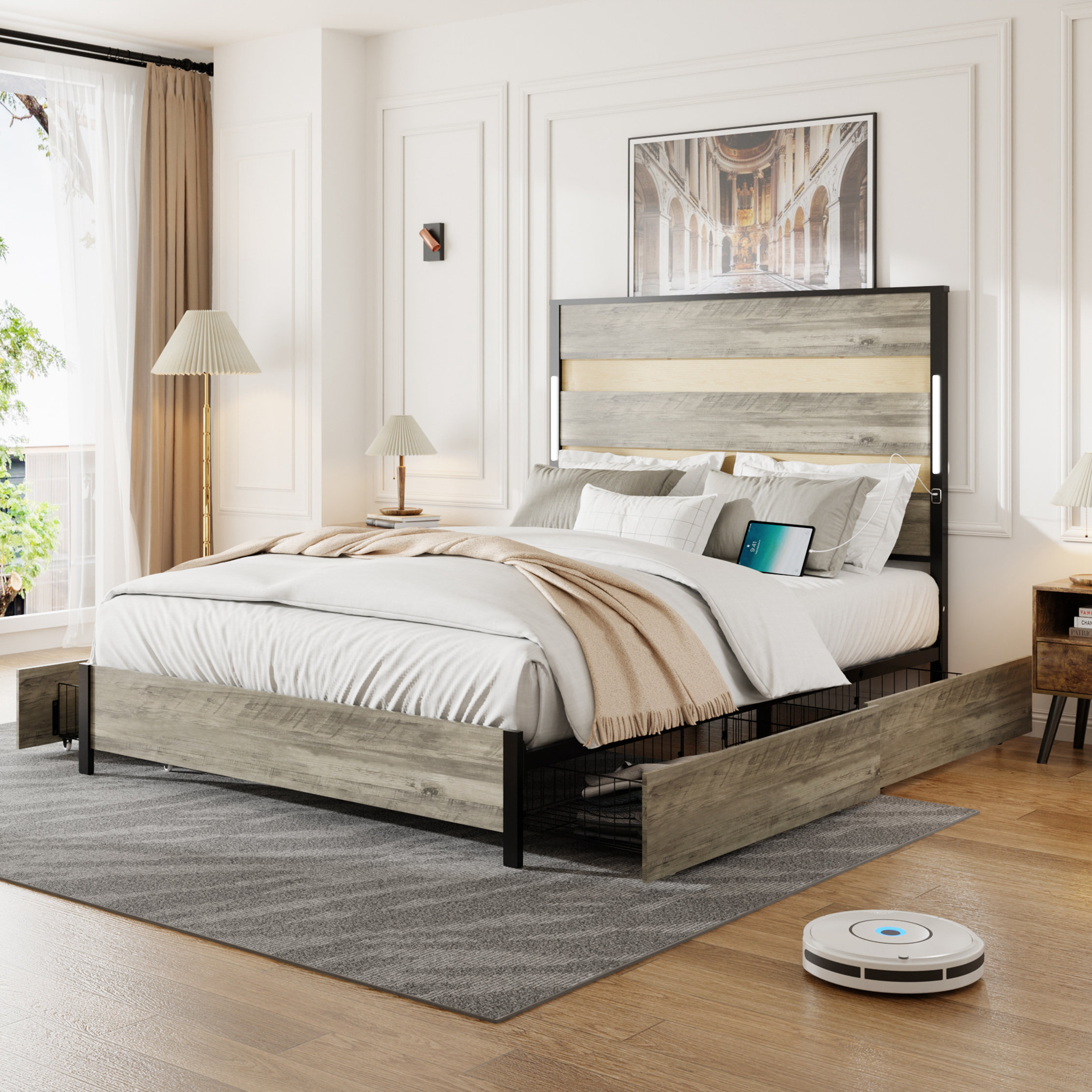 Ebern Designs Bed Frame With Multiple Functionalities And Stylish ...