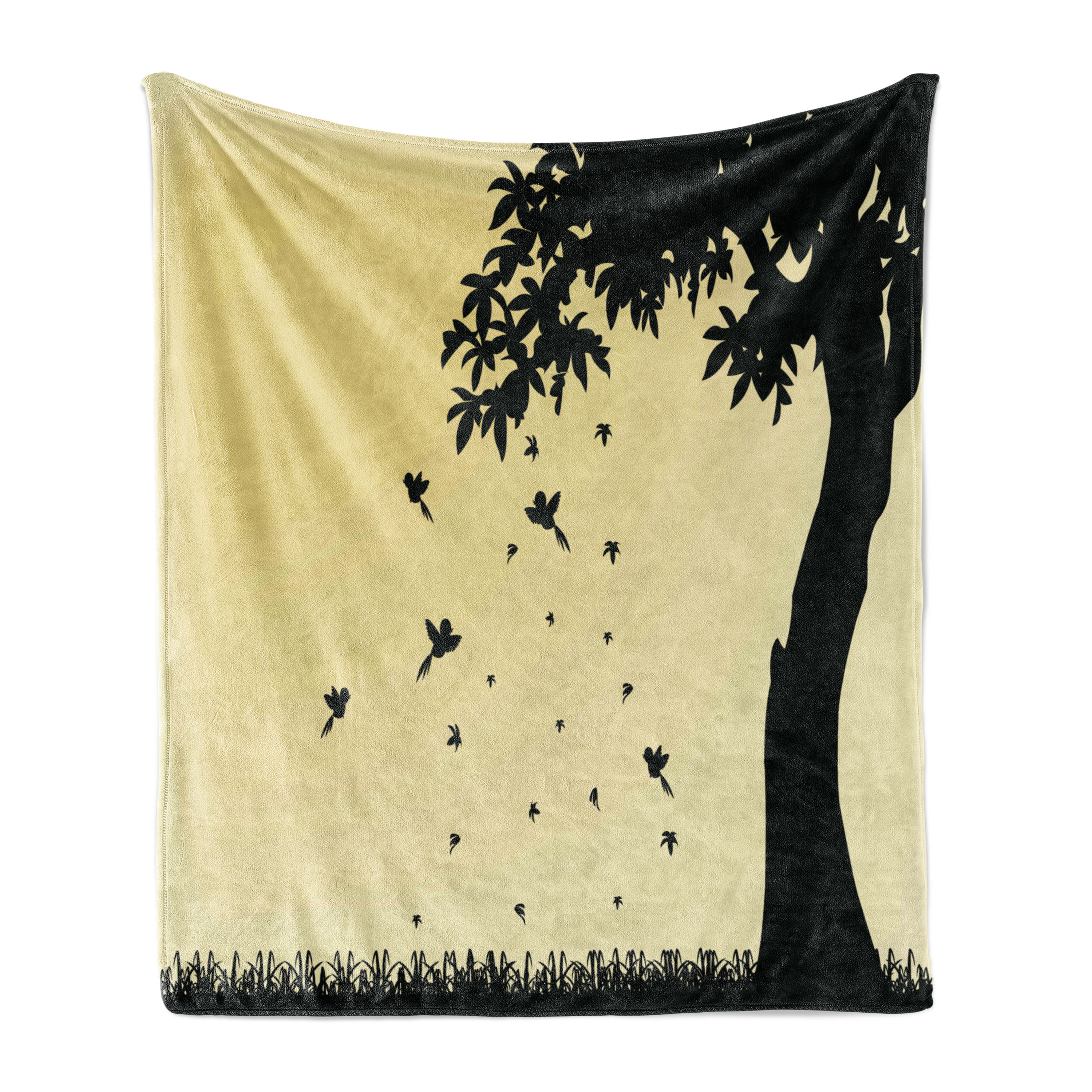 Ambesonne Autumn Fleece Throw Blanket Tree with Falling Leaves Mustard ...