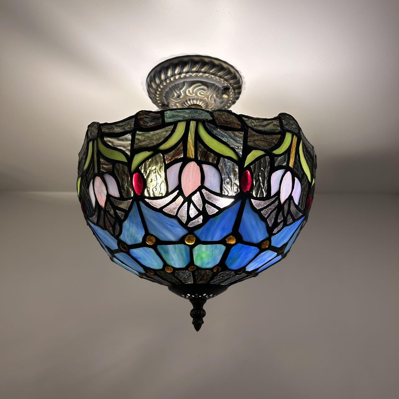 Fleur De Lis Living Tiffany Ceiling Lights Fixture Stained Glass Tulips ...