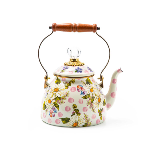 MacKenzie-Childs Wildflowers White/Pink/Brown/Green 2 Quart Tea Kettle ...