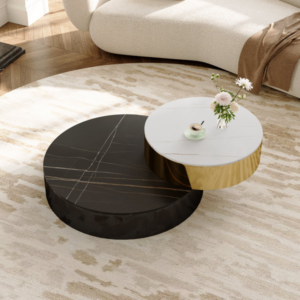 Everly Quinn Modern Luxury Rotating Two-Tier Coffee Table - Metal Frame ...