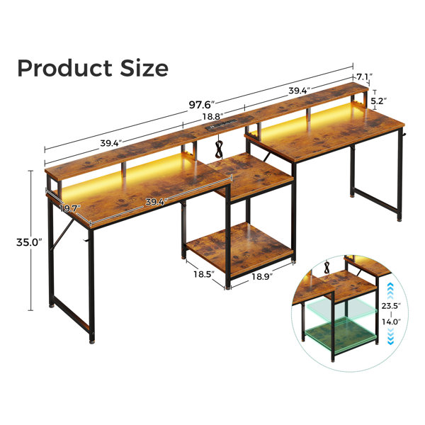 Inbox Zero 2 Person Gaming Desk With Storage Shelves, Long Double Home ...