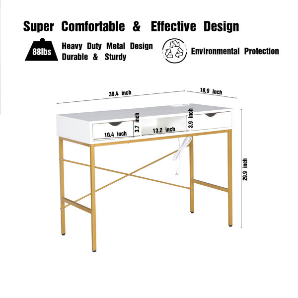 Ebern Designs Glenhill Writing Desk with Drawer - Built-In Power ...