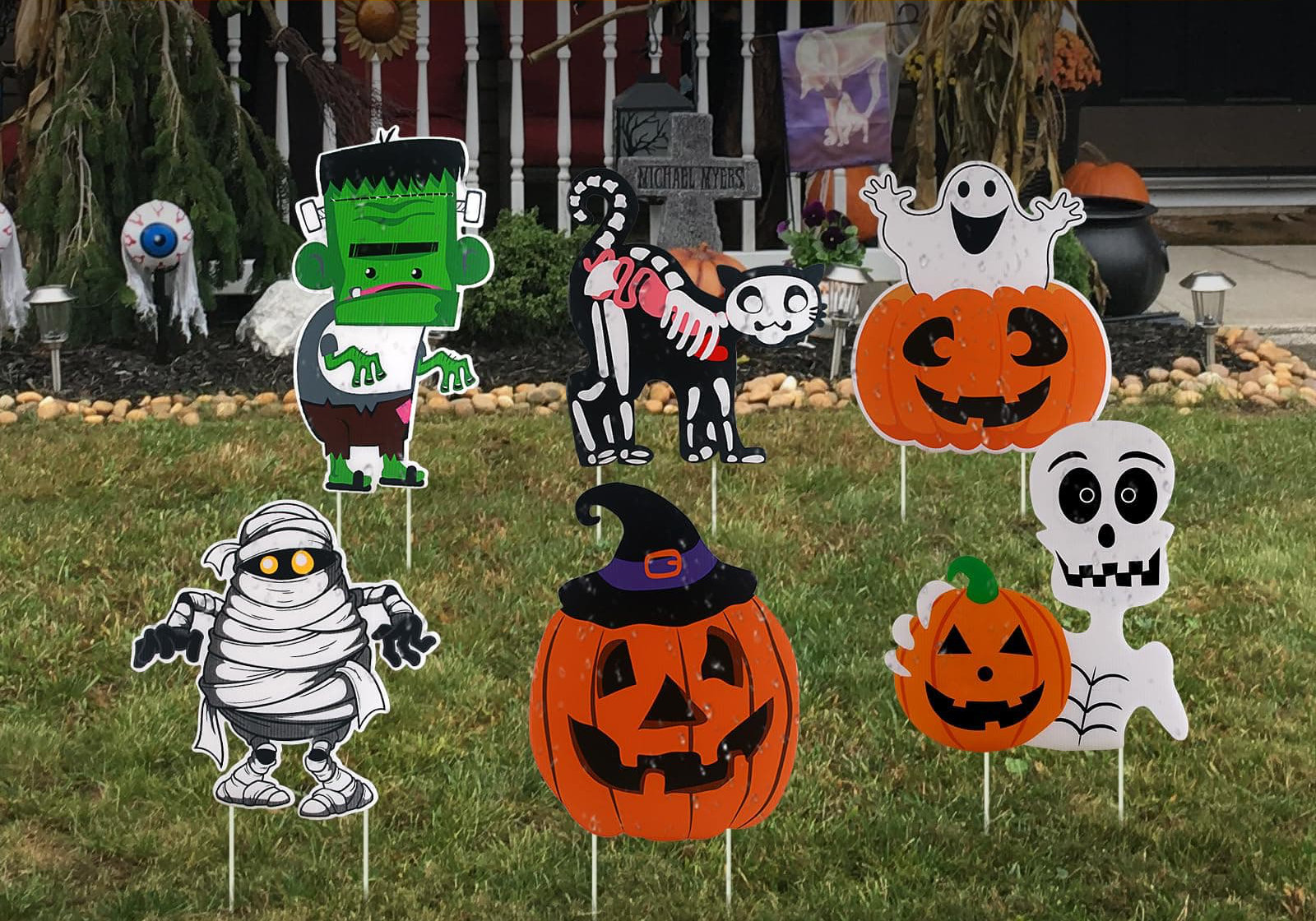 The Holiday Aisle® Halloween Yard Signs Set: 6PCS Pumpkin Ghost Monster ...