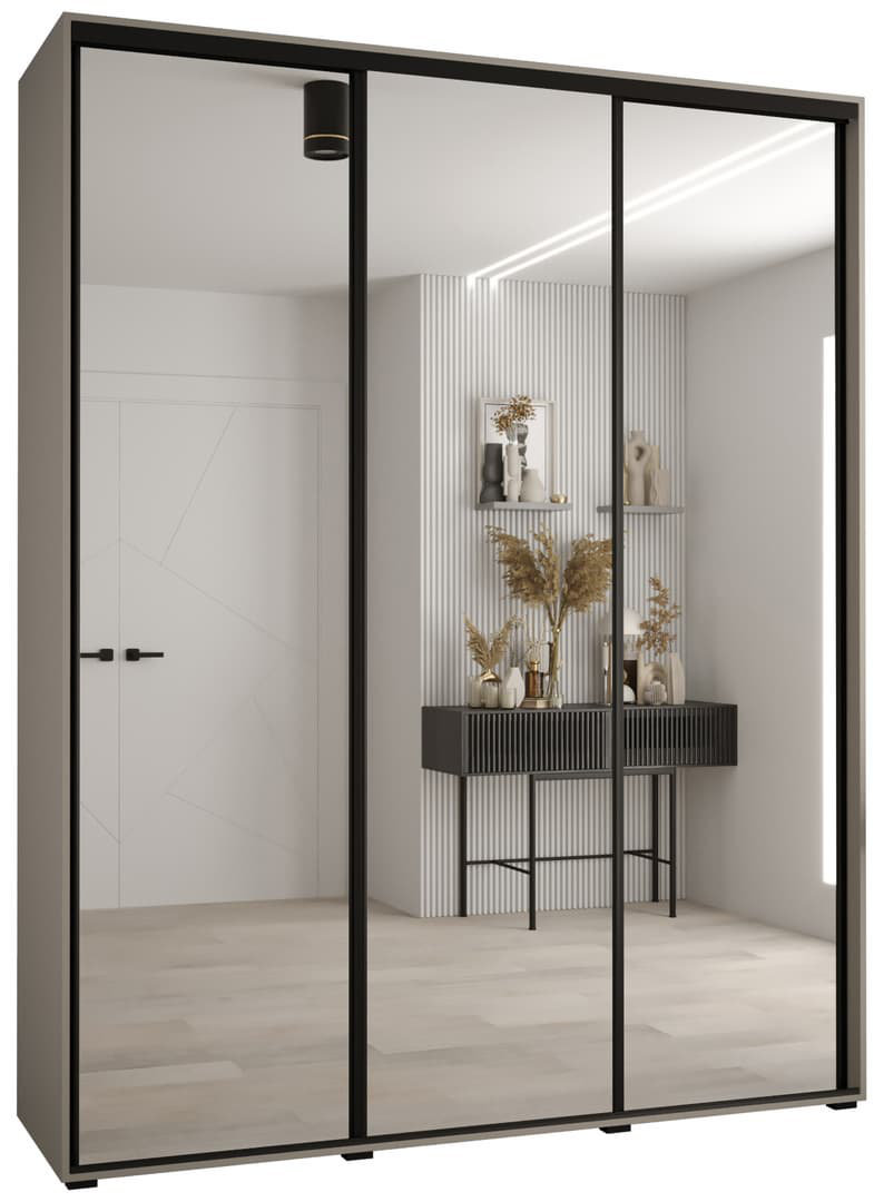 Latitude Run Dakota II Sleek Cashmere Mirrored Door Wardrobe with Three ...