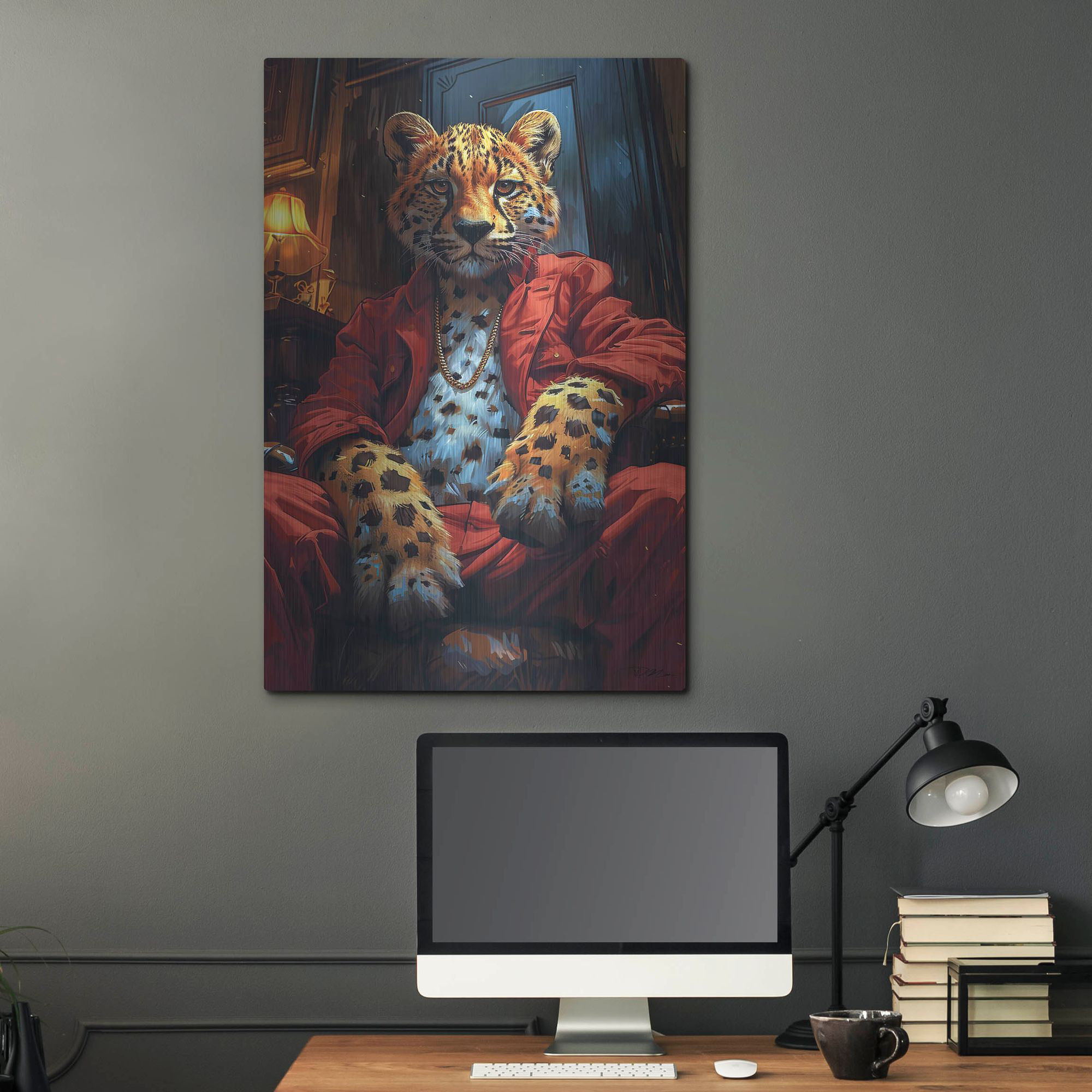 Trinx 'Teenage Leopard In Red Dress' by Momart Metal Wall Art, 24" x 36 ...