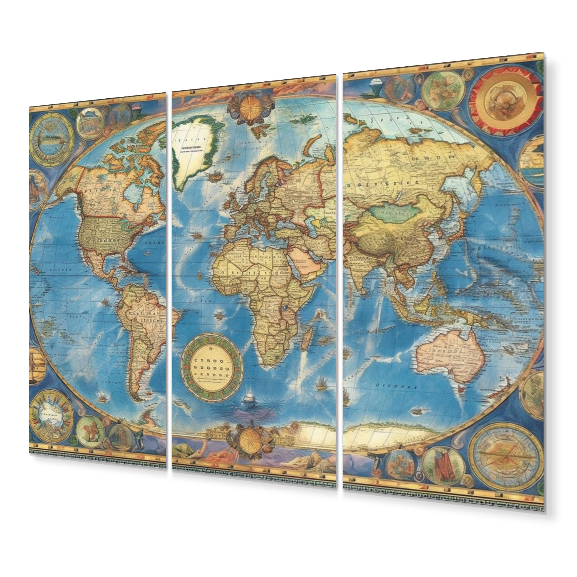 Design Art Vintage World Map II - Maps Metal Art Print Set | Wayfair