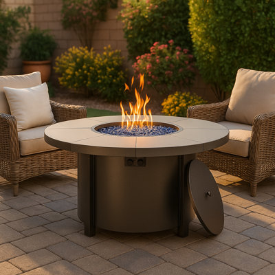 Latitude Run® Dobbs 48" Round Fire Pit Table 40,000 BTU Carbon Steel ...