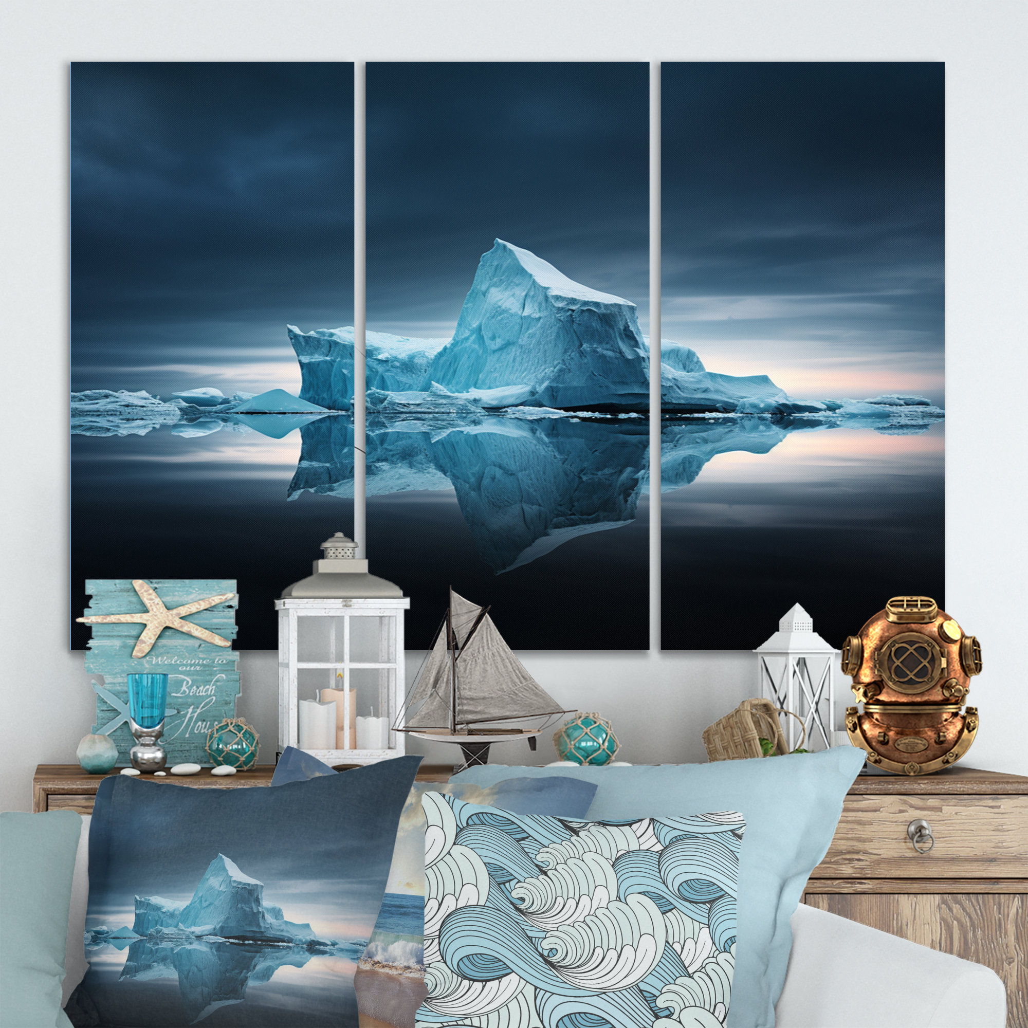 Latitude Run® Blue Black Iceberg Crystal Reflections - Landscapes Metal ...