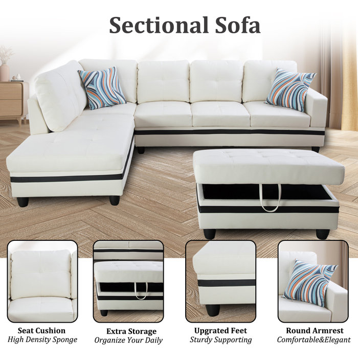 Latitude Run® Elsiana 3 Piece Faux Leather Modular Living Room Set ...