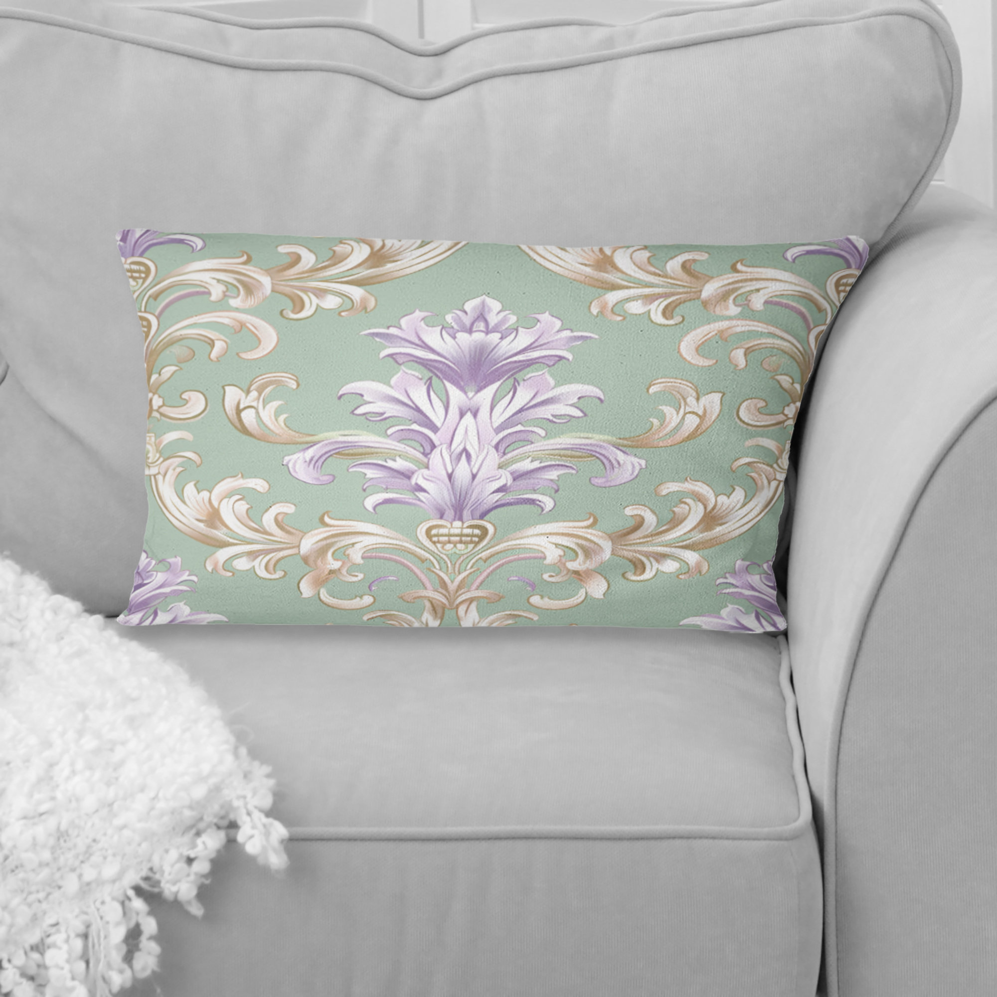 Design Art Purple Green Baroque Glam Floral Art - Glam Lumbar Pillow ...