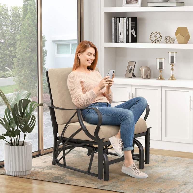 Red Barrel Studio® Tiffannie Rocking Metal Bench with Cushions | Wayfair