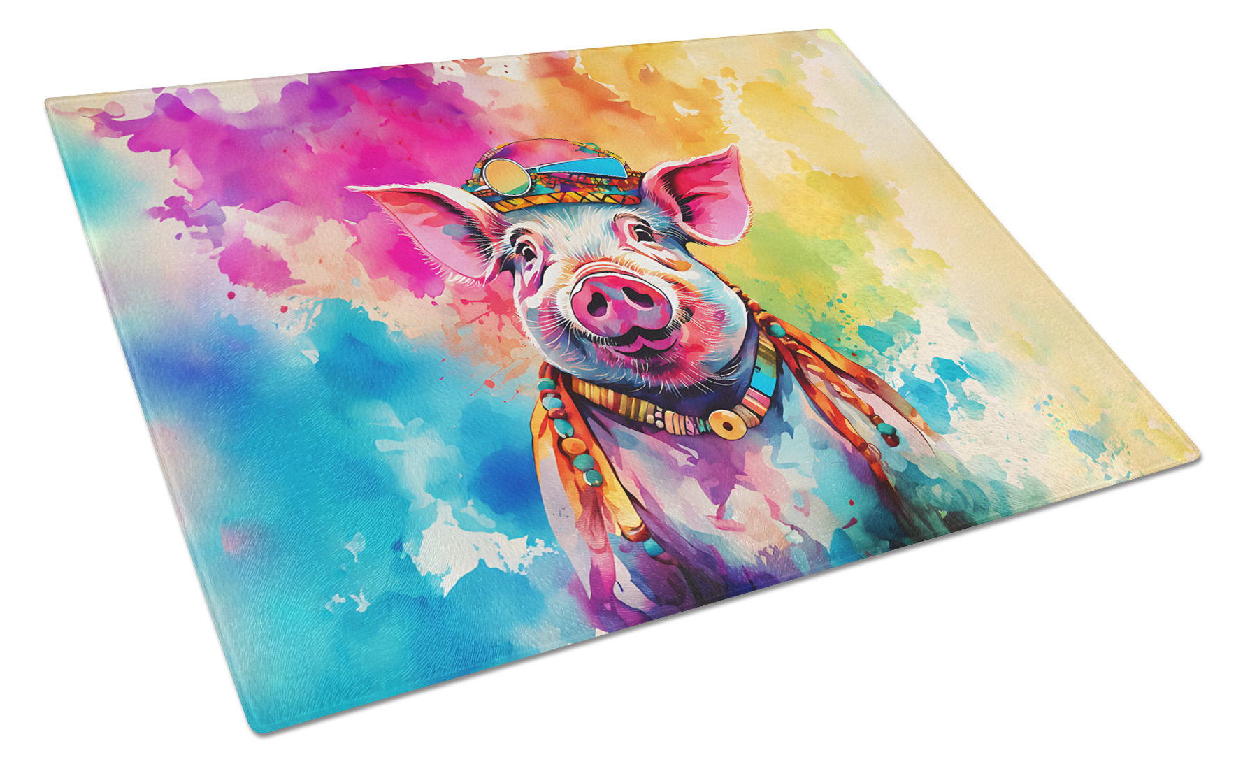 Caroline's Treasures Hippie Animal Pig Glass Cutting Board | Wayfair