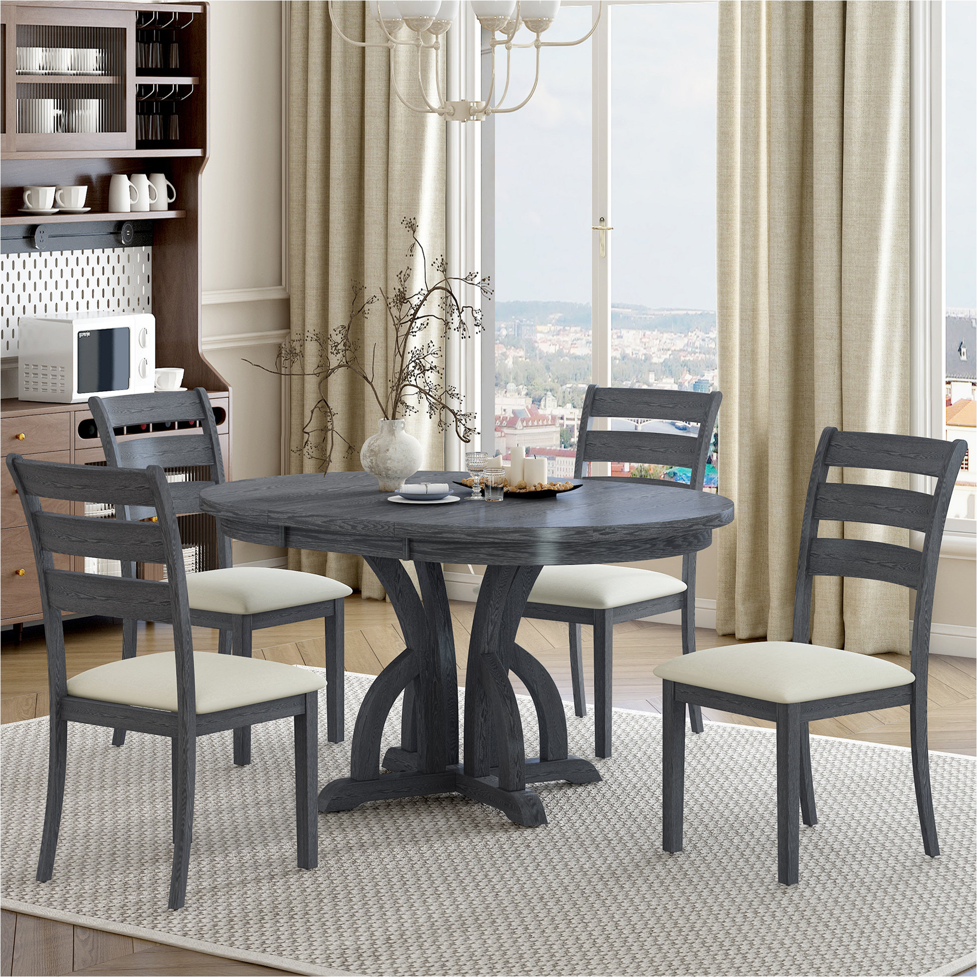 Ophelia & Co. 5-Piece Farmhouse Round Pedestal Extending Dining Table ...