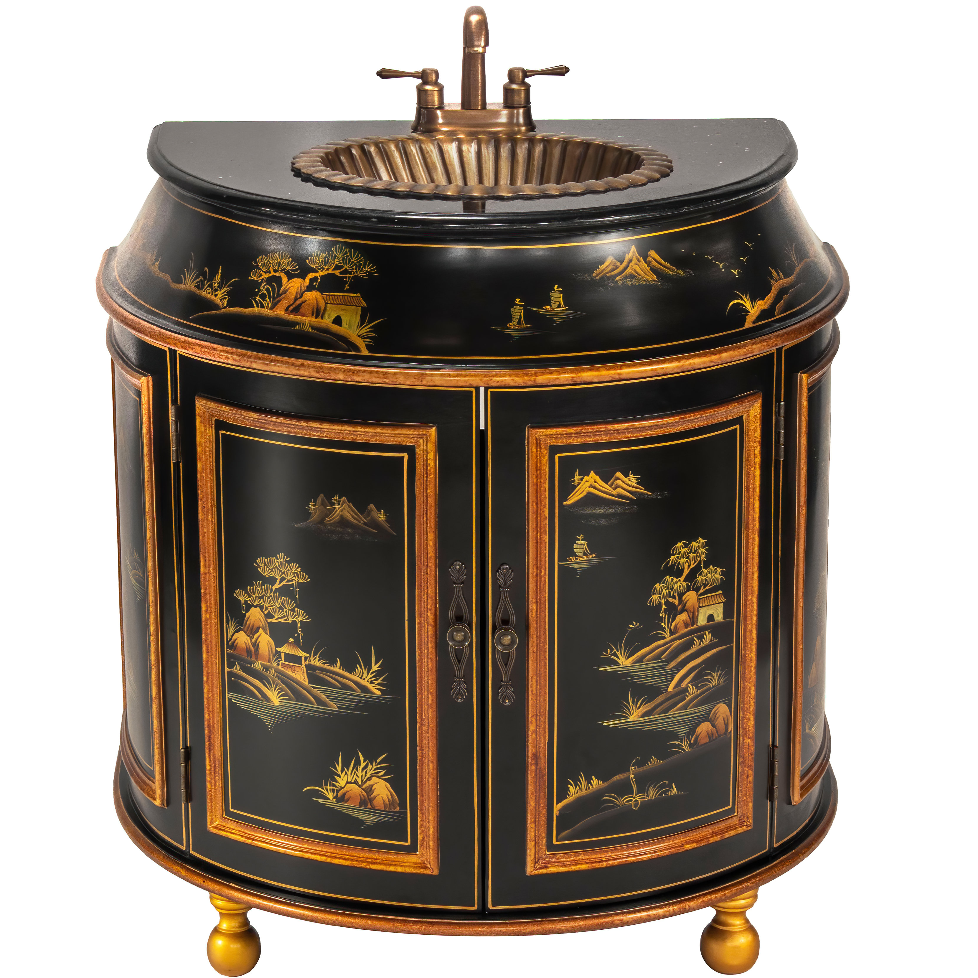 Bloomsbury Market Black Lacquer Small Round Vanity - Landscape ...