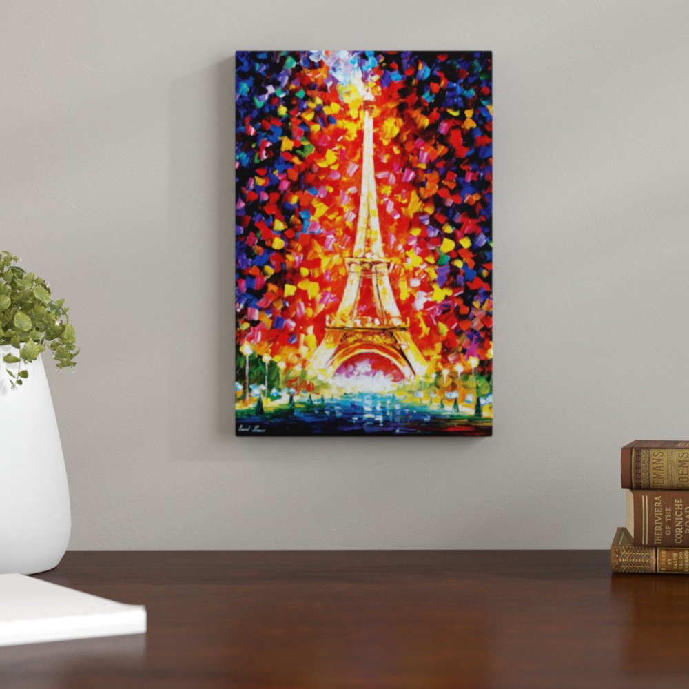Ebern Designs 'Paris Eifel Tower Lighted' - Wrapped Canvas Print | Wayfair