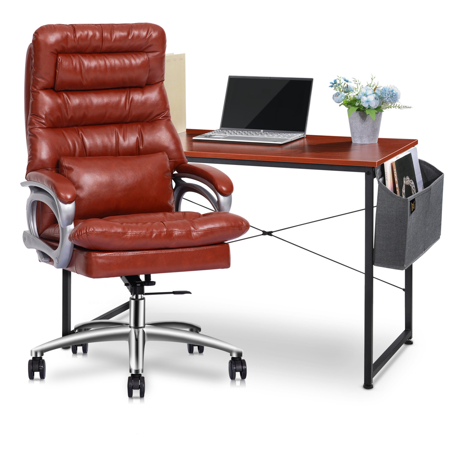 MoNiBloom Office Laptop Desk And Chair Set, High Back Executive Chair ...
