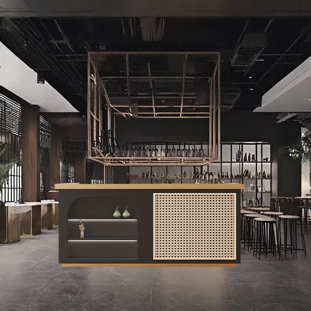 KPXU Bar Counter 86.61-Inch Vintage Front Desk Bar Counter with Dual ...