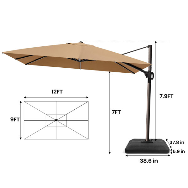 Arlmont & Co. Rectangular Cantilever Umbrella, Counter Weights Included ...