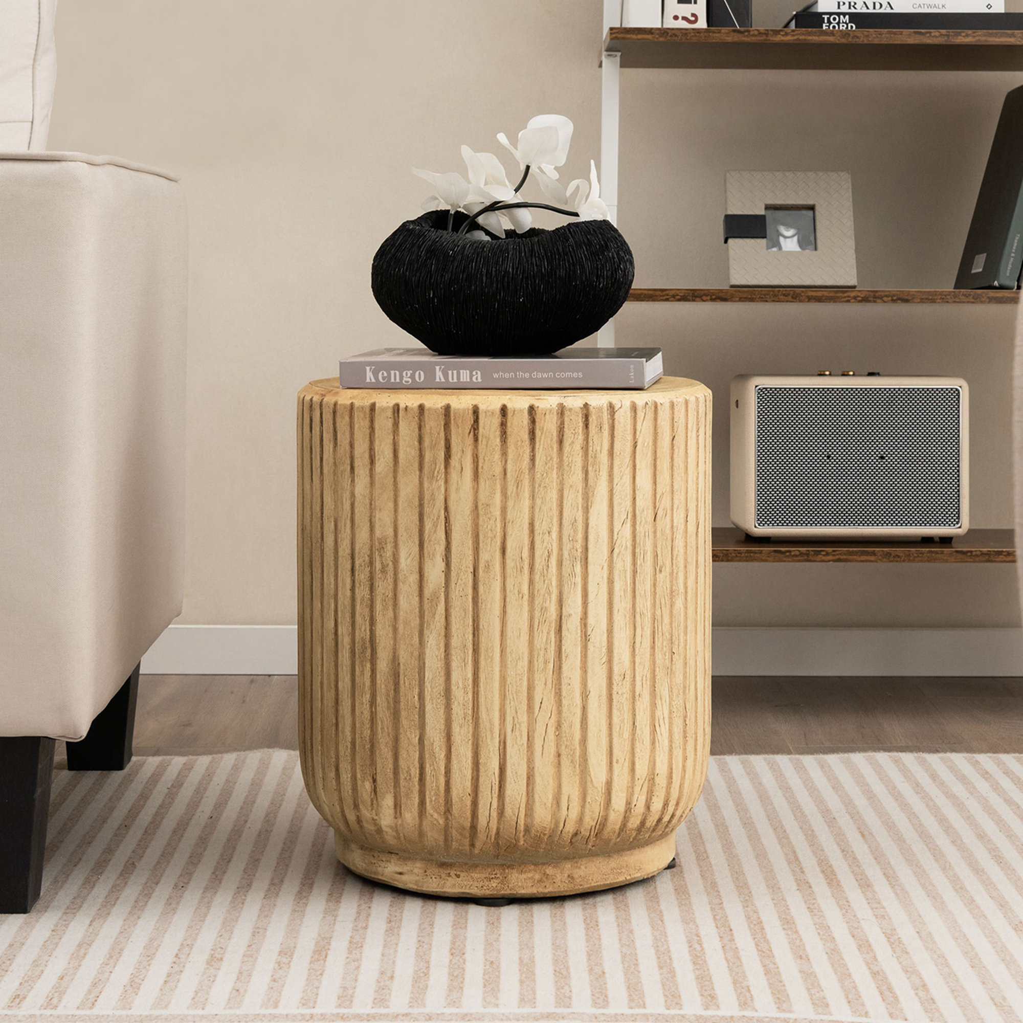 Union Rustic 17'' Concrete Accent Side Table Tree Stump Wood-like End ...