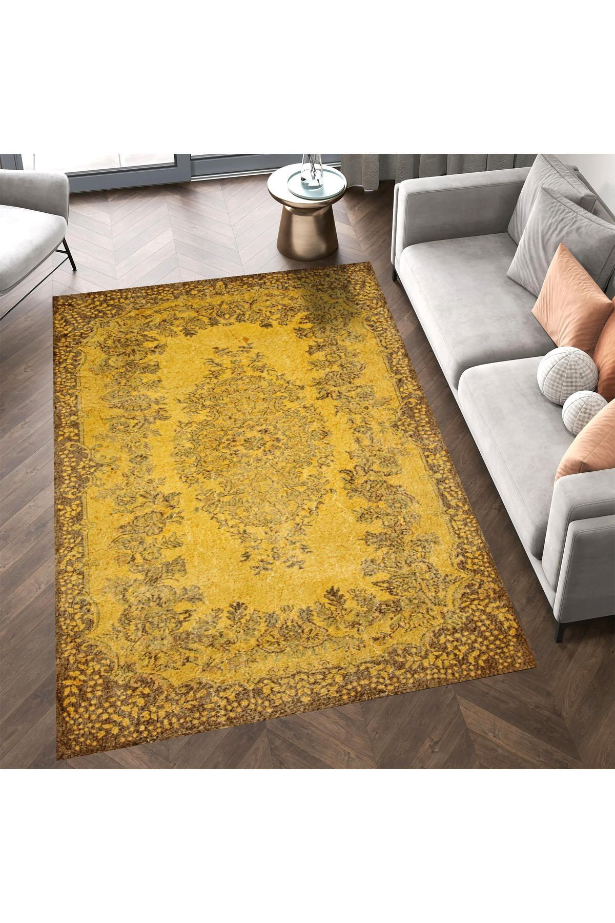 Hokku Designs Distressed Look Yellow Pattern Woven Base Modern ...