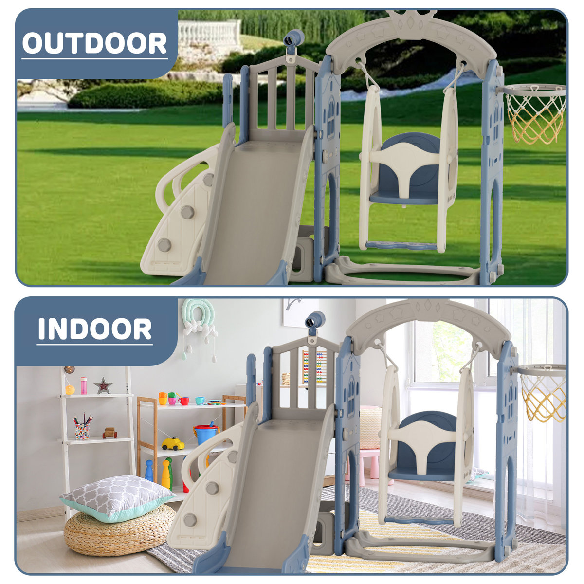 GLAF 6-in-1 Toddler Swing and Slide Set, Kids Slide with Climber ...