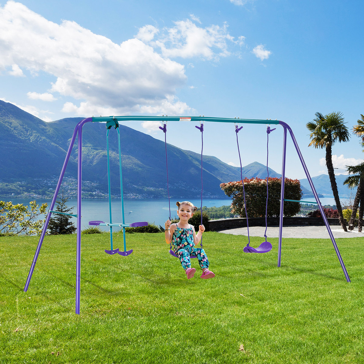 Outsunny Kid's Adjustable Swing Set & Reviews | Wayfair