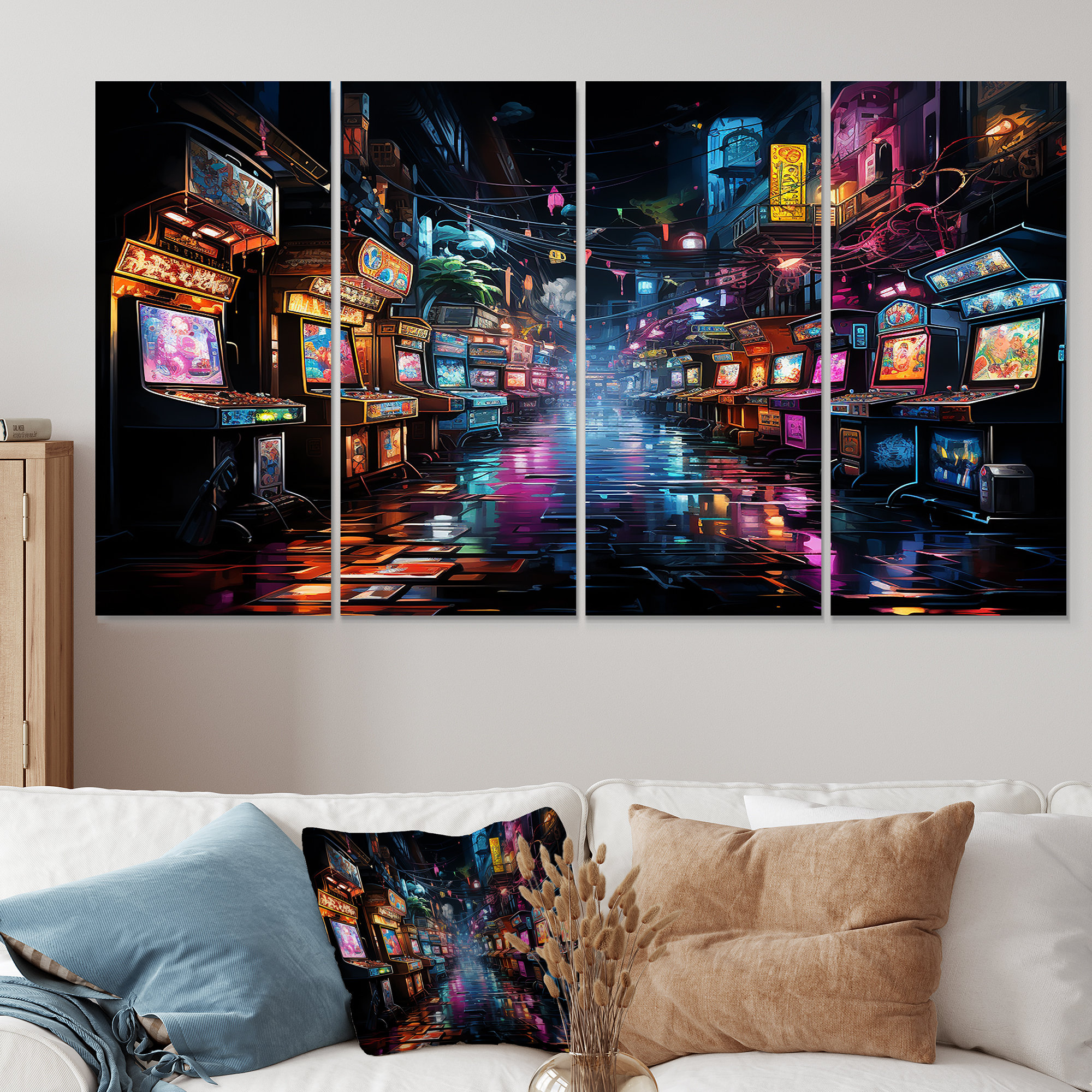 Ebern Designs Neon Arcade Video Game Dream - 4 pièces, art mural ...