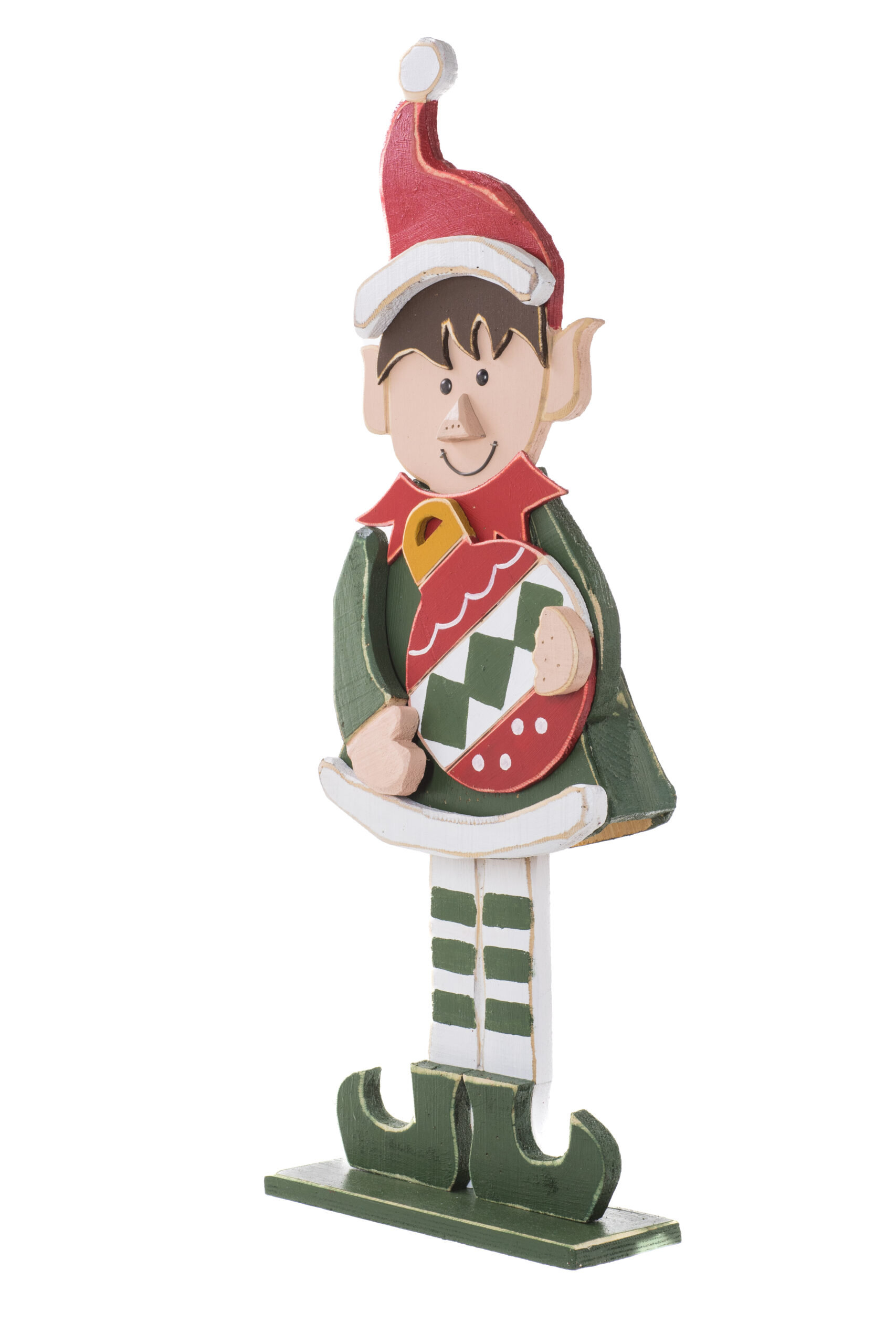 The Holiday Aisle® Green/Red Wooden Standing Antique Rustic Elf with ...