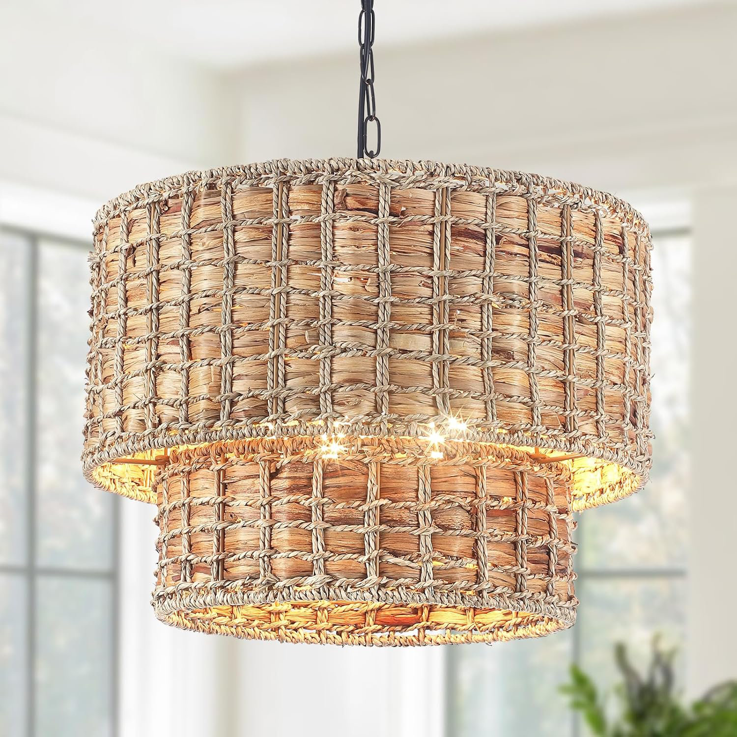 August Grove Generies 2-Tier Bohemian Farmhouse Chandelier With Woven ...