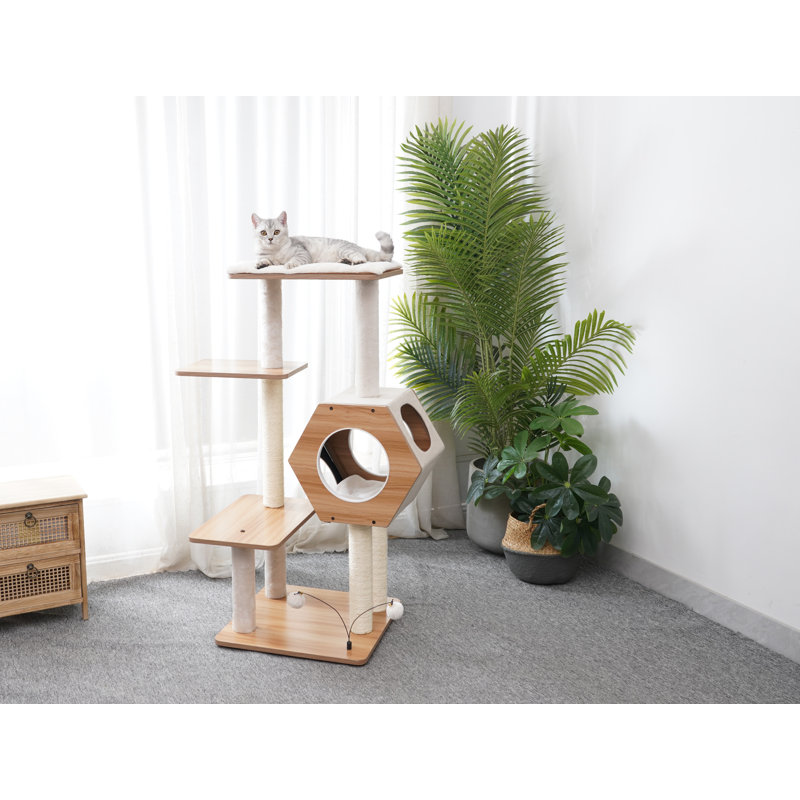 PetPals 44" Wooden Cat Tree with Condo and Scratching Post & Reviews ...