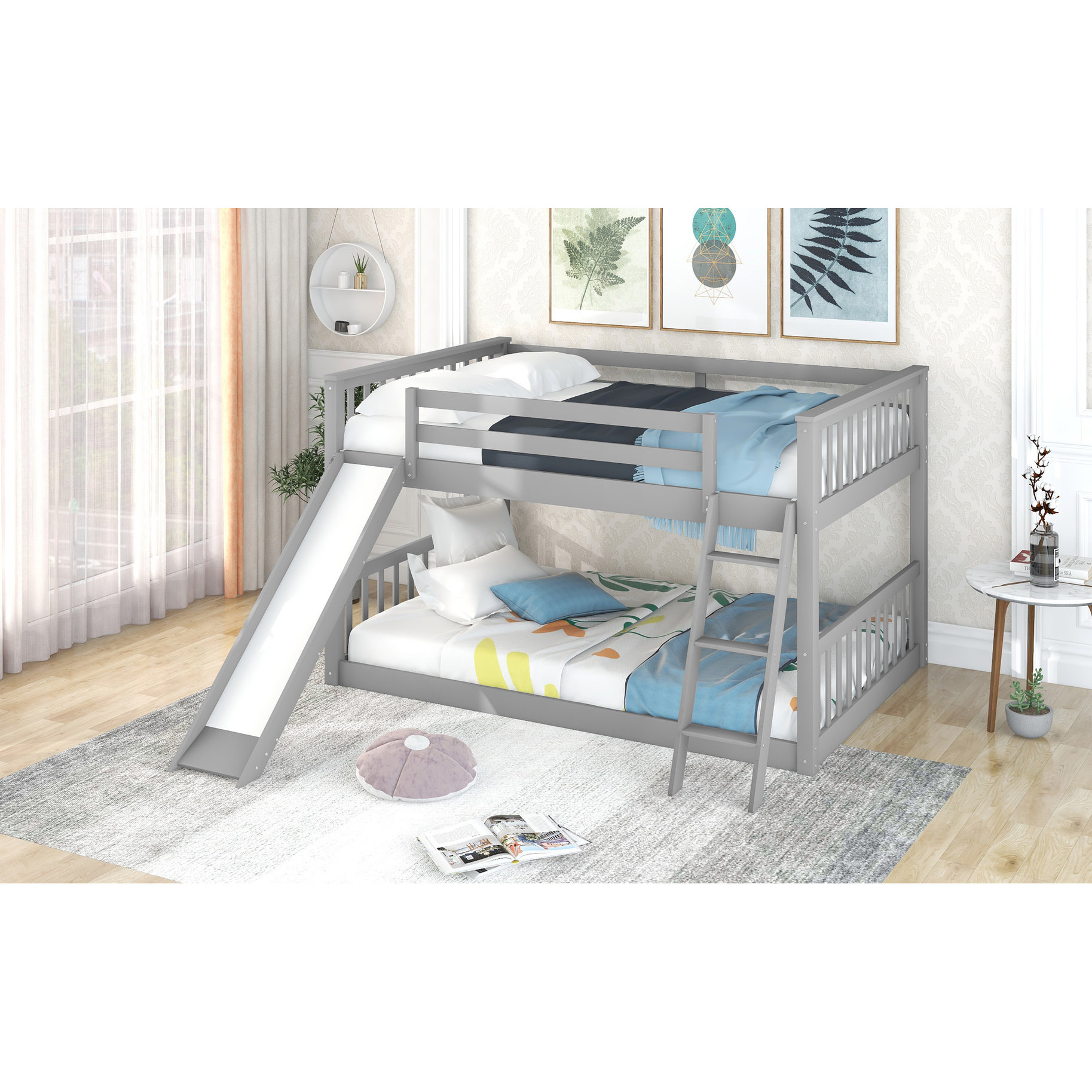 Latitude Run® Full Over Bunk Bed, Grey - With Foldable And Removable ...