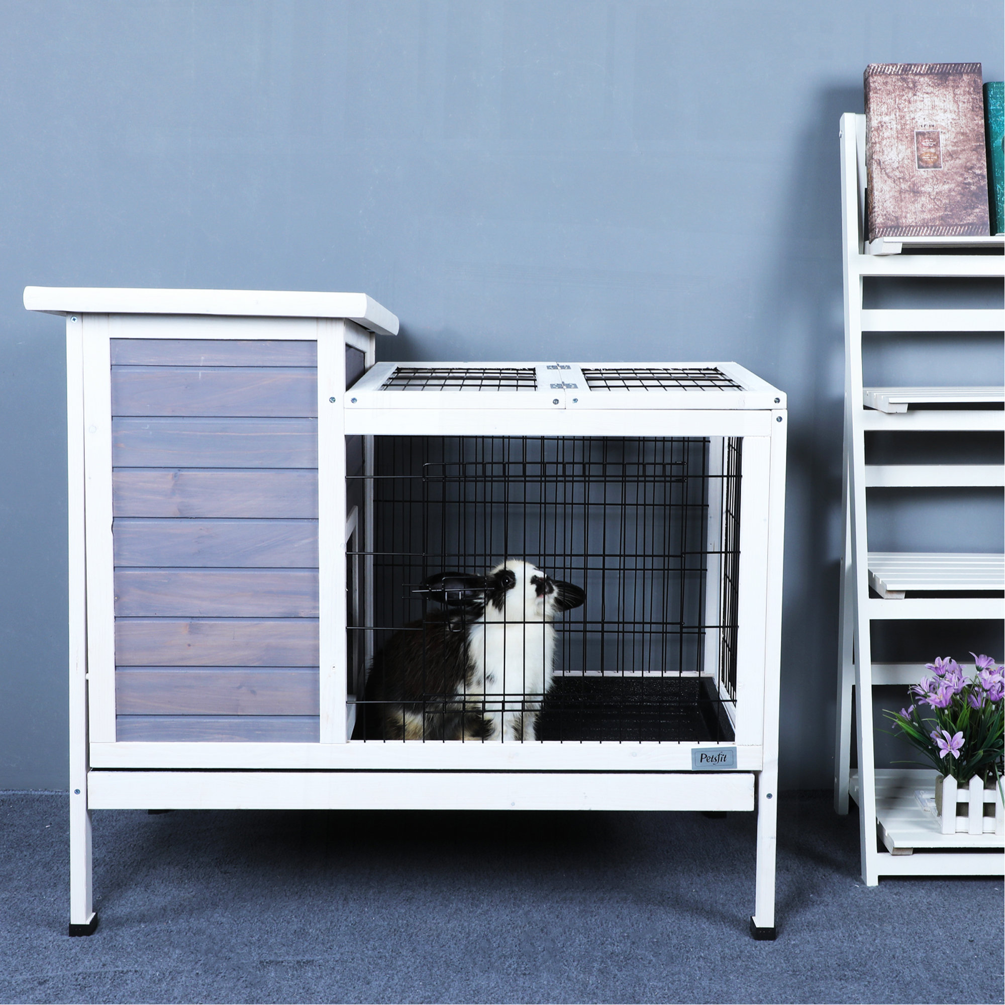 Alxfarton Two-Tier Wooden Rabbit Cage Outdoor Indoor for Small Animals ...