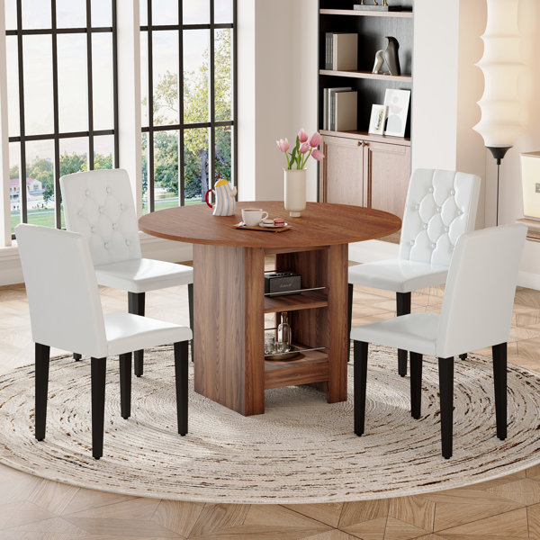 Lark Manor 42" Mid-Century Modern Round Dining Table With Storage Base ...