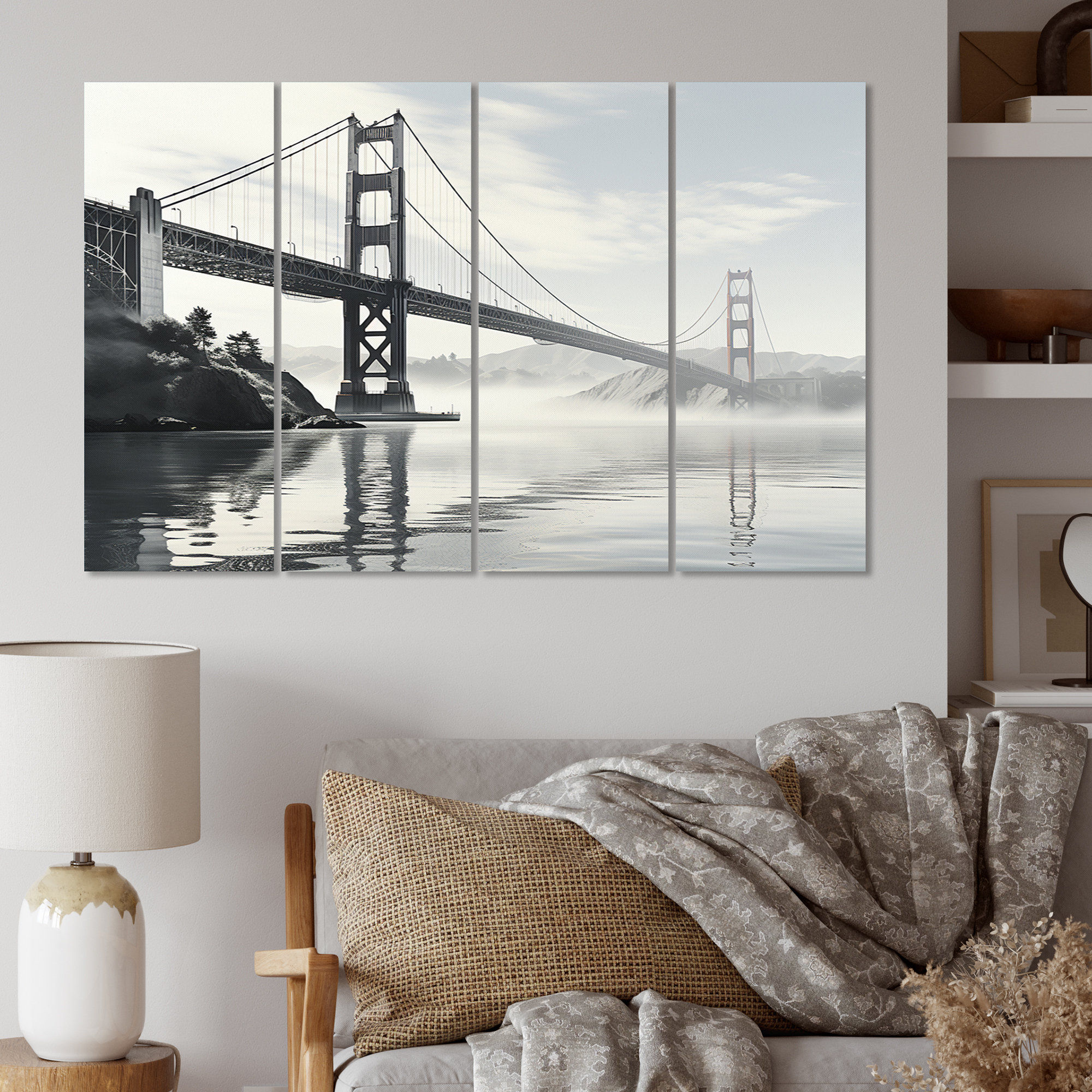 Design Art Grey Bridge Golden Gate Monochrome - Architecture Metal Wall ...