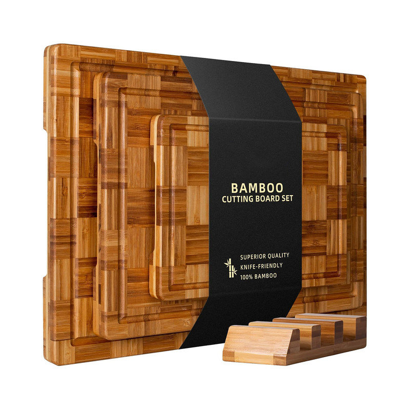 Kiflic Extra Large Bamboo Cutting Boards, (Set of 3) Chopping Boards with Juice Groove Bamboo ...