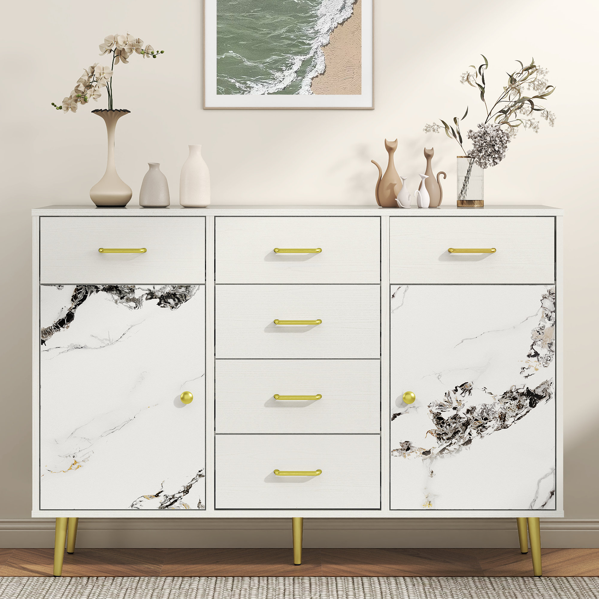 Mercer41 Blencoe Sideboard With 6 Drawers And 2 Doors, 47" Wide Modern ...