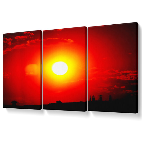 Ebern Designs The Energy Of The Red Sun - 3 Piece Wrapped Canvas Print ...