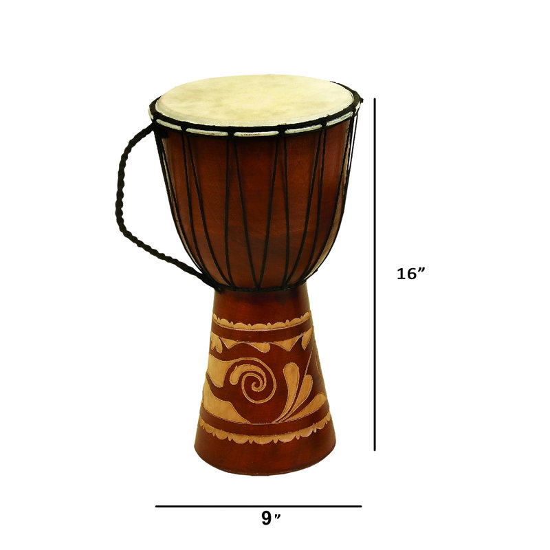 World Menagerie Boettcher Wood Handmade Djembe Drum Sculpture with Rope ...