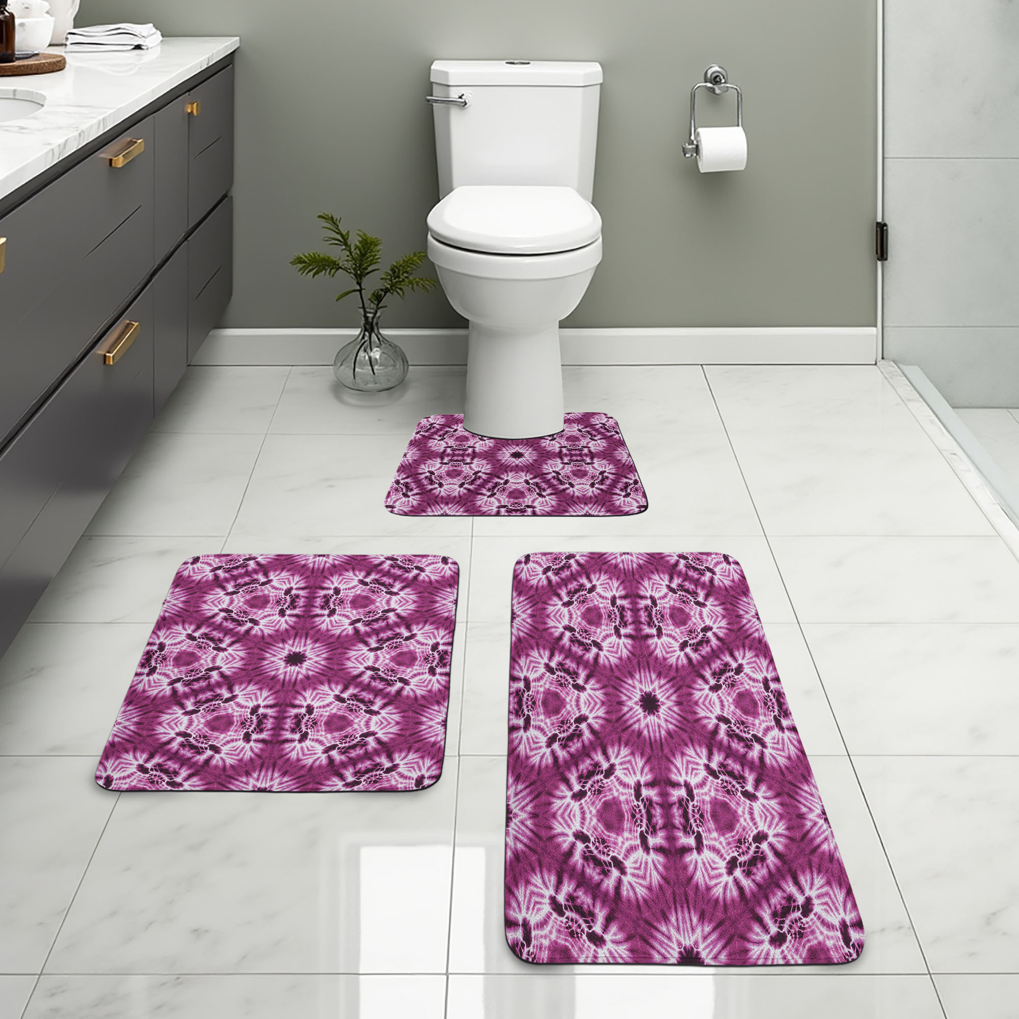 East Urban Home Purple Bathroom Rug Set 3 Pieces U-Shape & Rectangle ...