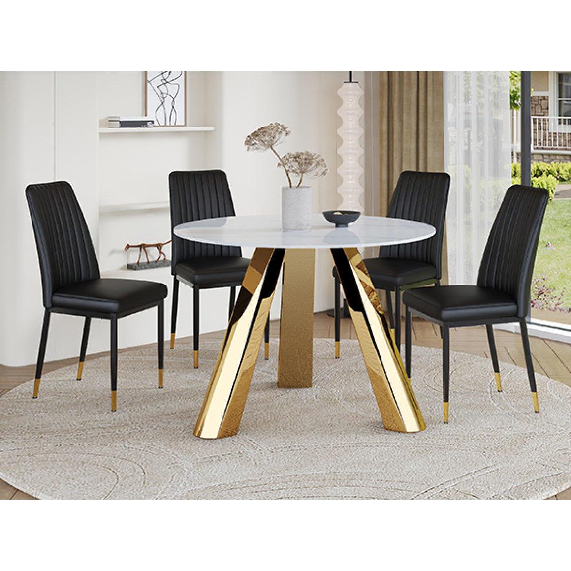 Everly Quinn 42-Inch Round White Scorched Stone Dining Table With ...