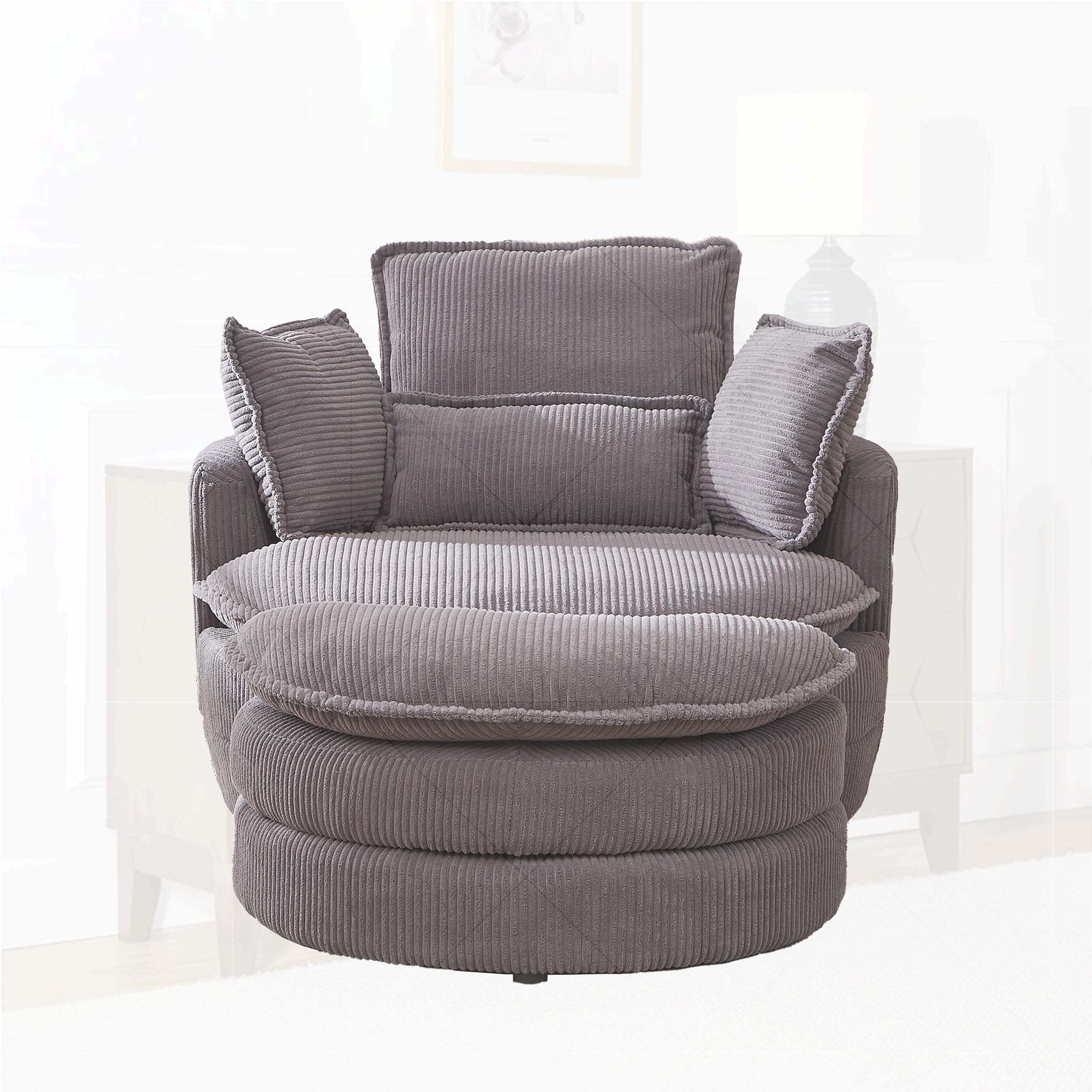 Ebern Designs 38"W Oversized Swivel Chair with moon storage ottoman for ...