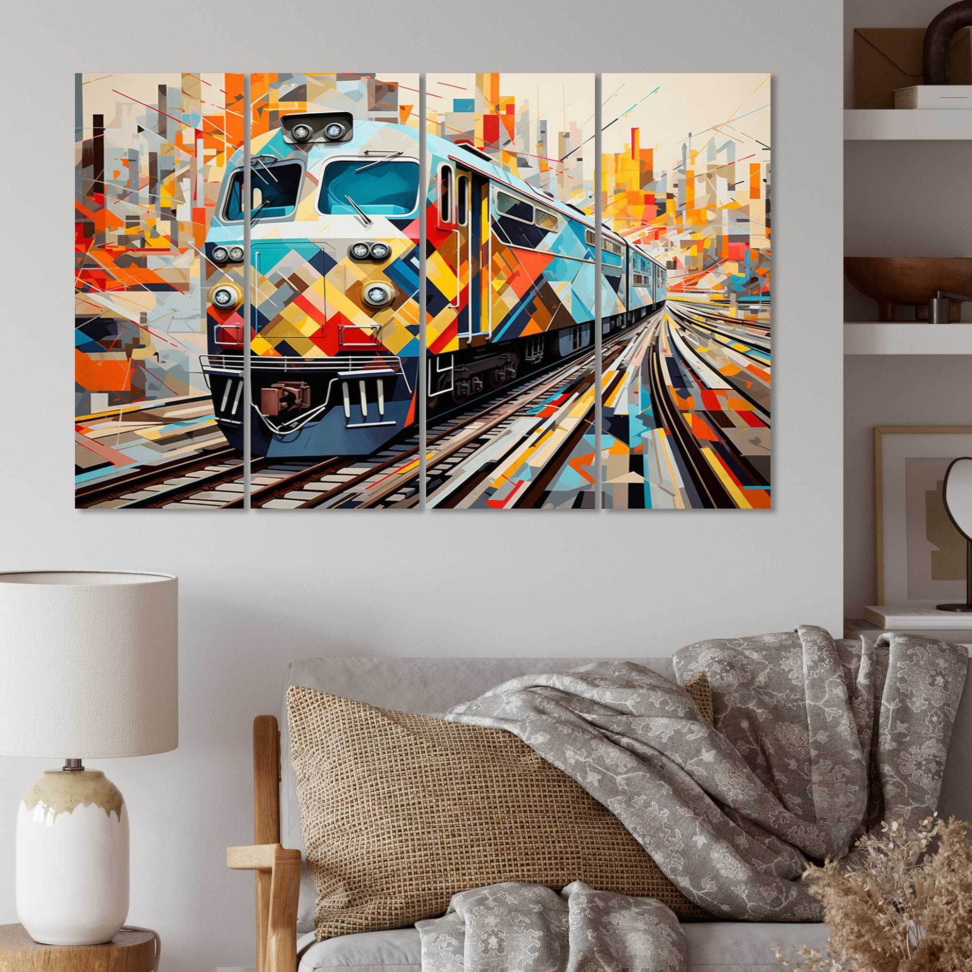 Williston Forge Abstract Train Geometric Express II 4 Pieces | Wayfair