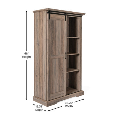 Gracie Oaks Rustic Farmhouse Storage Cabinet Bookcase with Sliding Barn ...