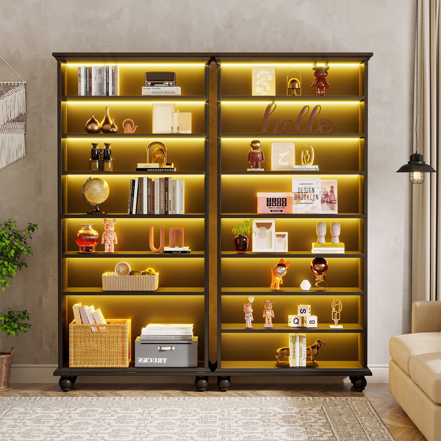 Darby Home Co 9-Tiers Tall Bookcase With LED Lighting | Wayfair